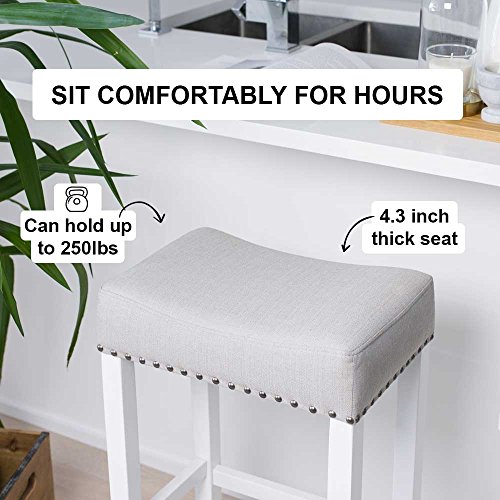 Nathan James Hylie Nailhead Wood Pub-Height Kitchen Counter Bar Stool 24", Gray/White