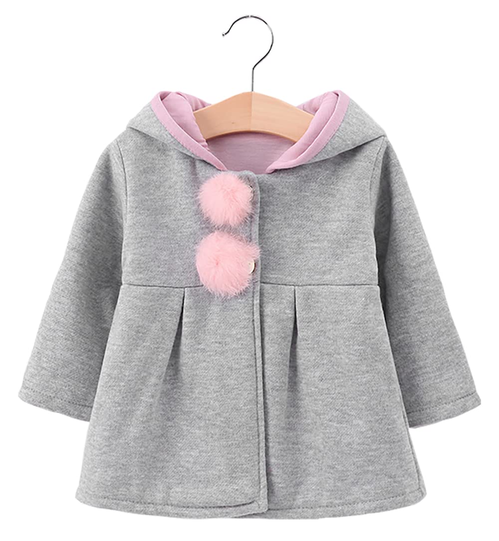 Urtrend Baby Girl's Toddler Winter Coat Jacket Outerwear Ears Hoodie(Tag 12,Gray)