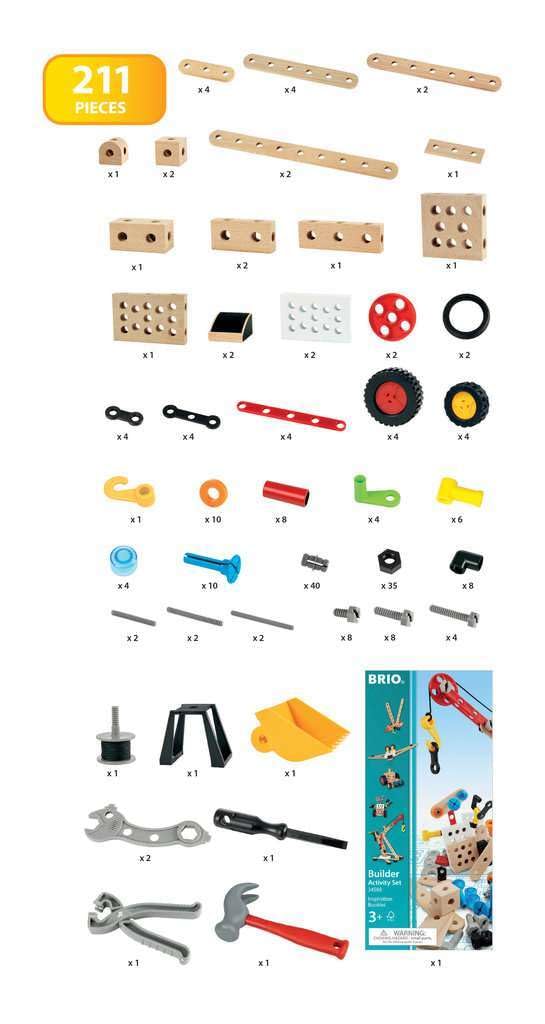 BRIO 34588 Builder Activity Set - 211 Piece STEM Toy with Wood and Plastic Pieces | Enhances Motor Skills | Fosters Creativity | Sustainable Materials | for Kids Ages 3 and Up (63458800)