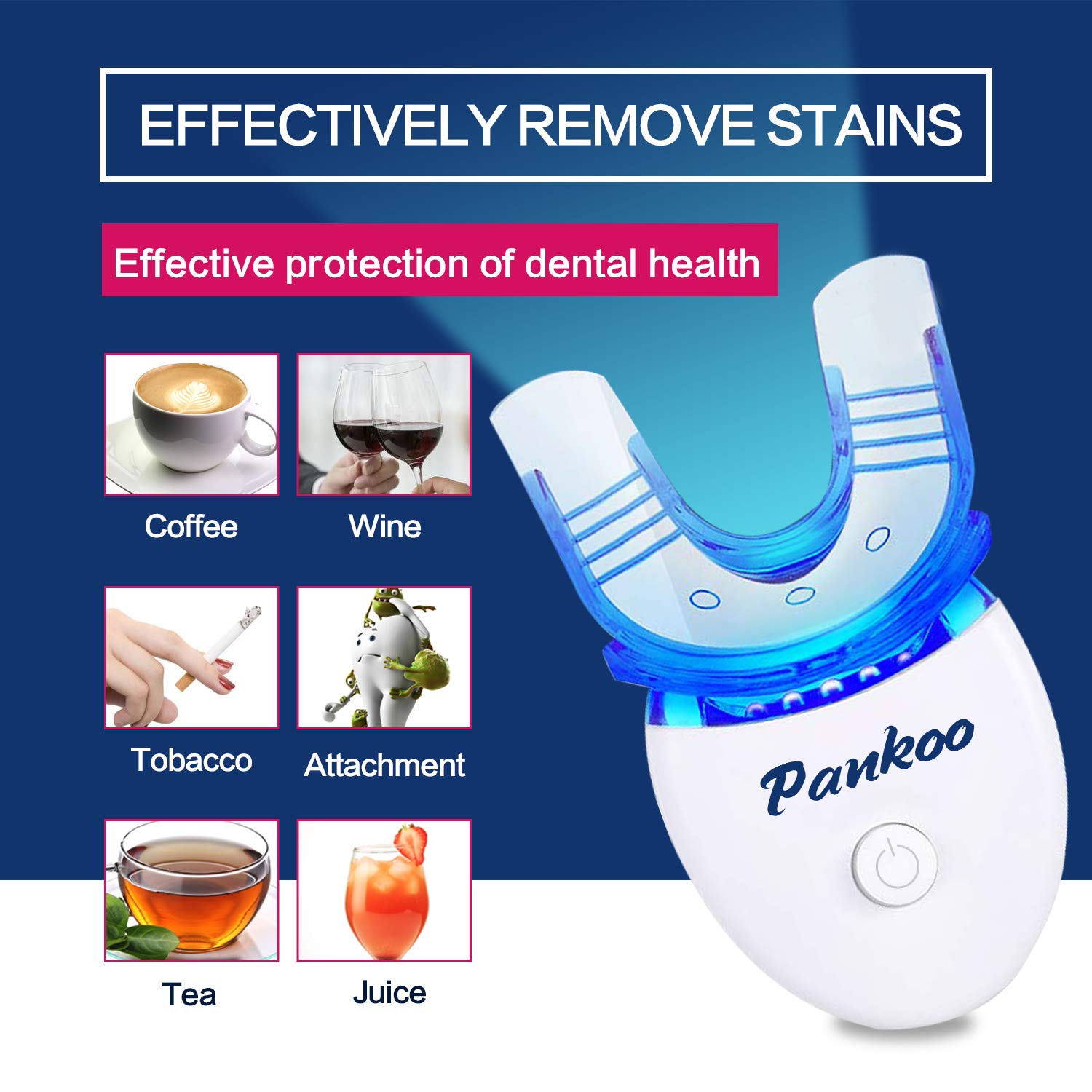 Teeth Whitening Kit with LED Light at Home for Sensitive Teeth,Professional Tooth Whitener with 2xDouble-Sided Silicone Mouth Tray,10xTeeth Whitening Gel,Safely and Effectively Whitens in 18 Mins