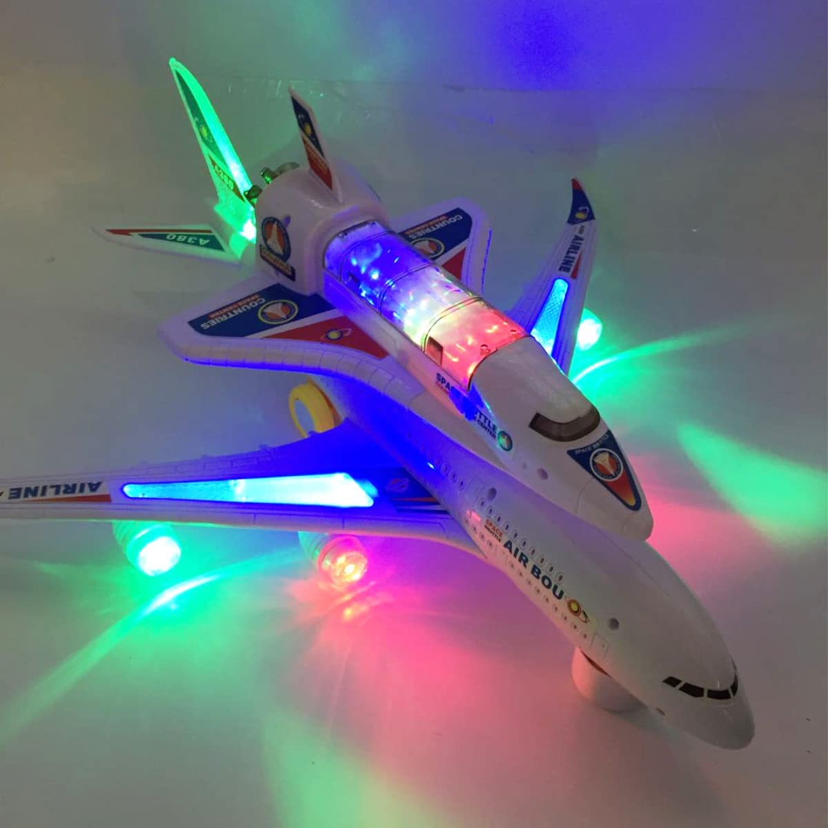 Electric Airplane Space Shuttle Carrier Transporter Bump and Go Kids Action Toy - Big Model Jumbo Jet with Flashing 3D Lights and Realistic Aircraft Plane Sounds
