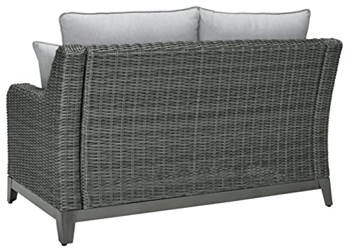 Signature Design by Ashley Outdoor Elite Park Patio Wicker Loveseat with Cushion, Gray