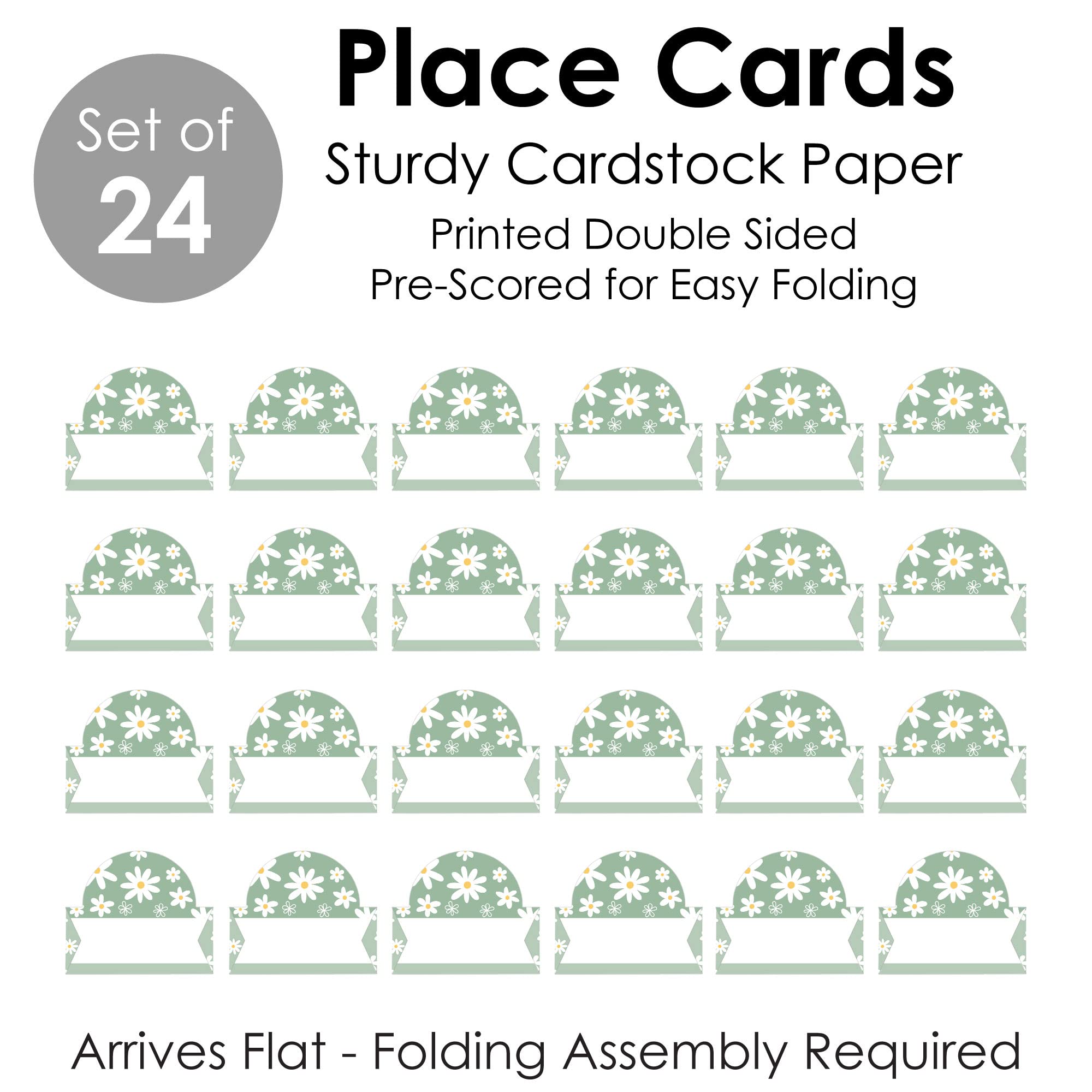 Big Dot of Happiness Sage Green Daisy Flowers - Floral Party Tent Buffet Card - Table Setting Name Place Cards - Set of 24