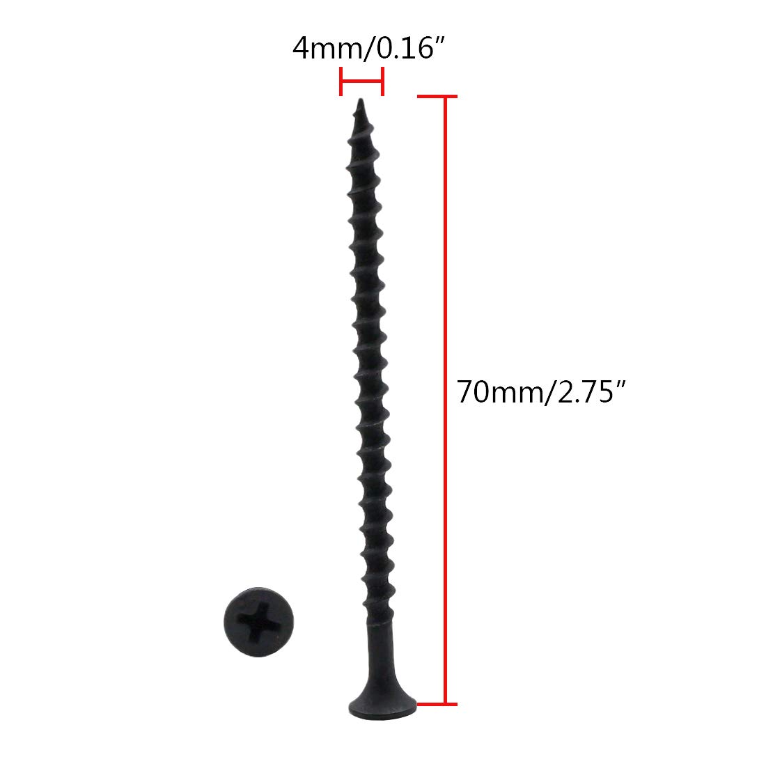 TOUHIA 100pcs M4 Drywall Screws #8 x 2-3/4" Coarse Thread Phillips Bugle Head Wood Screws, Self Tapping, Carbon Steel, Black Oxide Finish