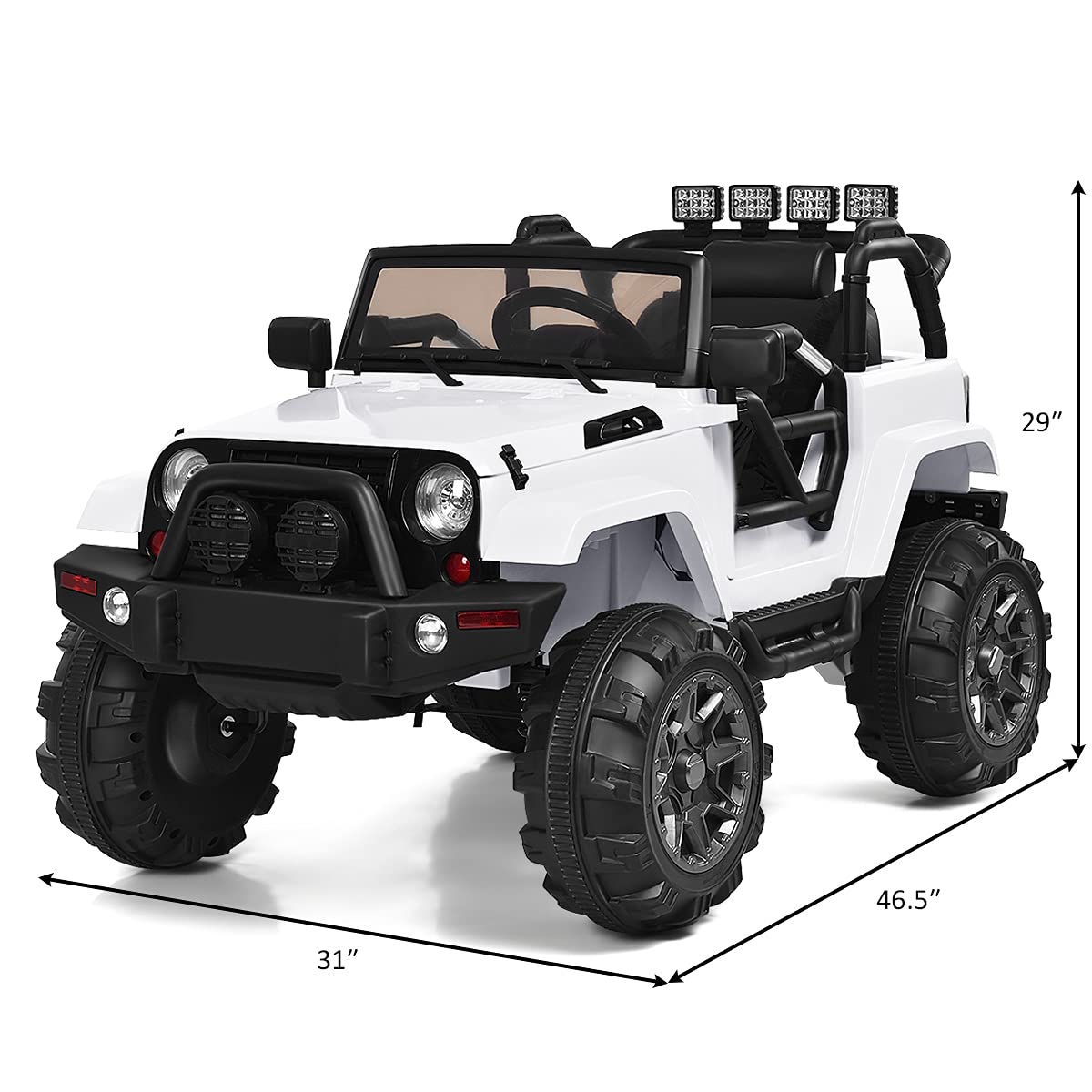 Costzon Ride On Car, 12V Battery Powered Electric Ride On Truck w/Parental Remote Control, LED Lights, Double Doors, Safety Belt, Music, MP3 Player, Spring Suspension (White)
