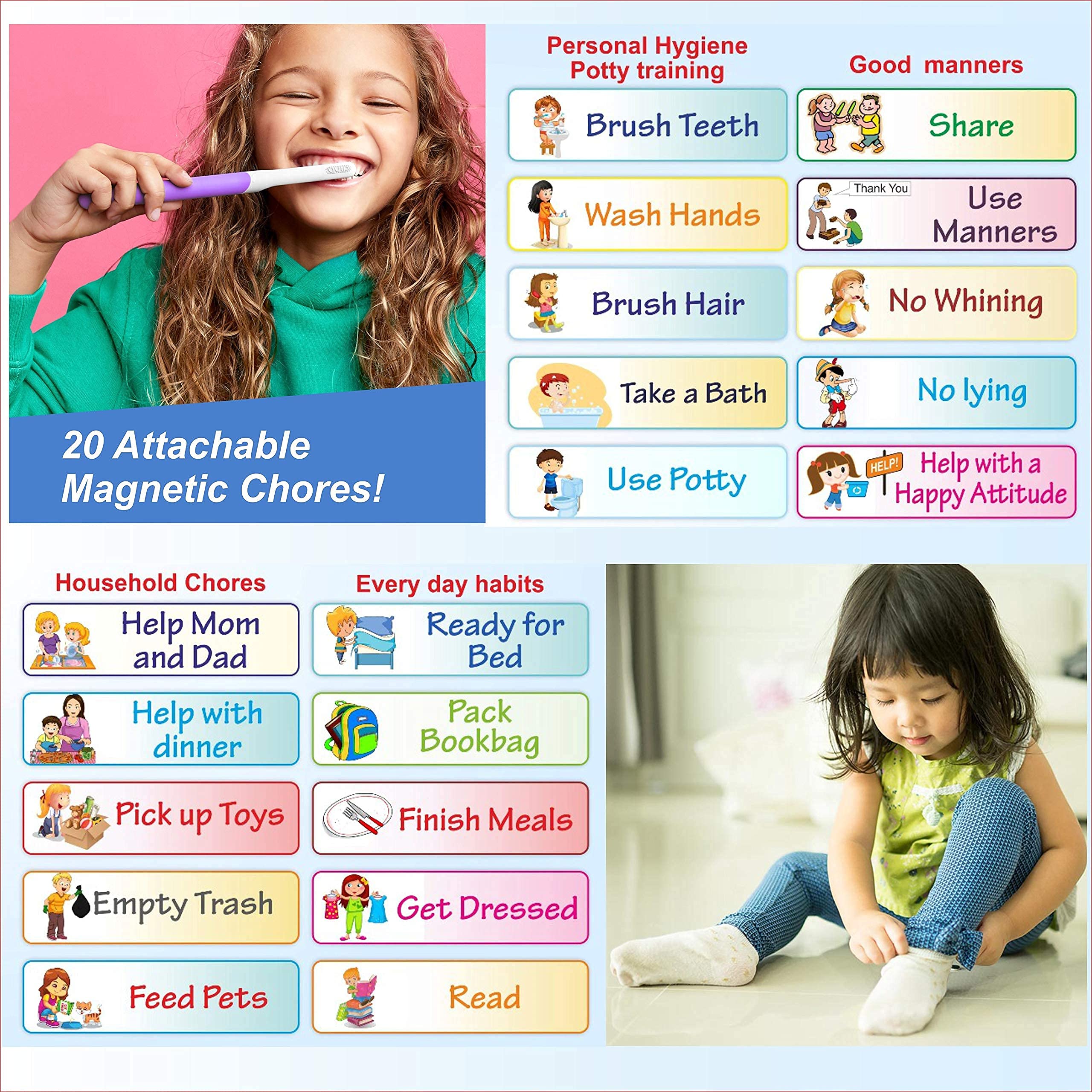 Magnetic Chore Chart for Kids Multiple Kids - Good Behavior Chart at Home - Dry Erase Reward Chart Toddler to Teens Chore Chart - Daily Responsibility Board - Potty Training Star Chart Wall or Fridge