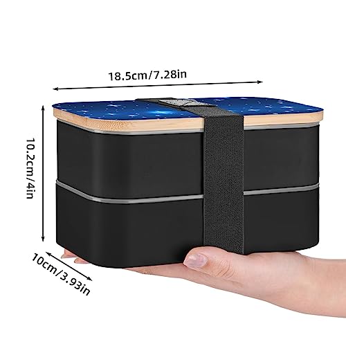 Blue Star Pattern Adult Lunch Box, Bento Box, With Cutlery Set Of 3, 2 Compartments, Rectangular, Lunch Box For Adults