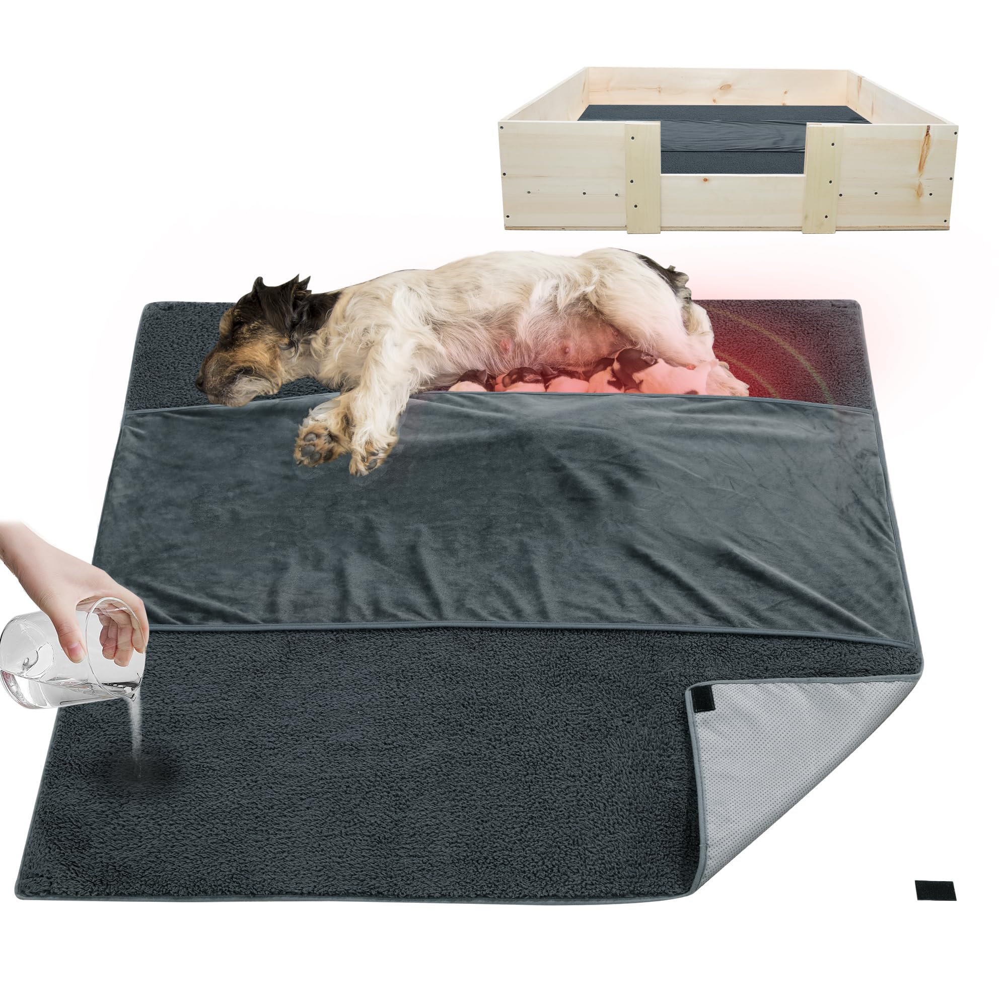 BALAPET Whelping Pad,Whelping Box Liner Mats Washable and Waterproof with Burrowing Warm Pocket, Extra Absorbent with Waterproof Bottom,Pet Whelping Pad for Training,Whelping,Playpen(30 * 30in)