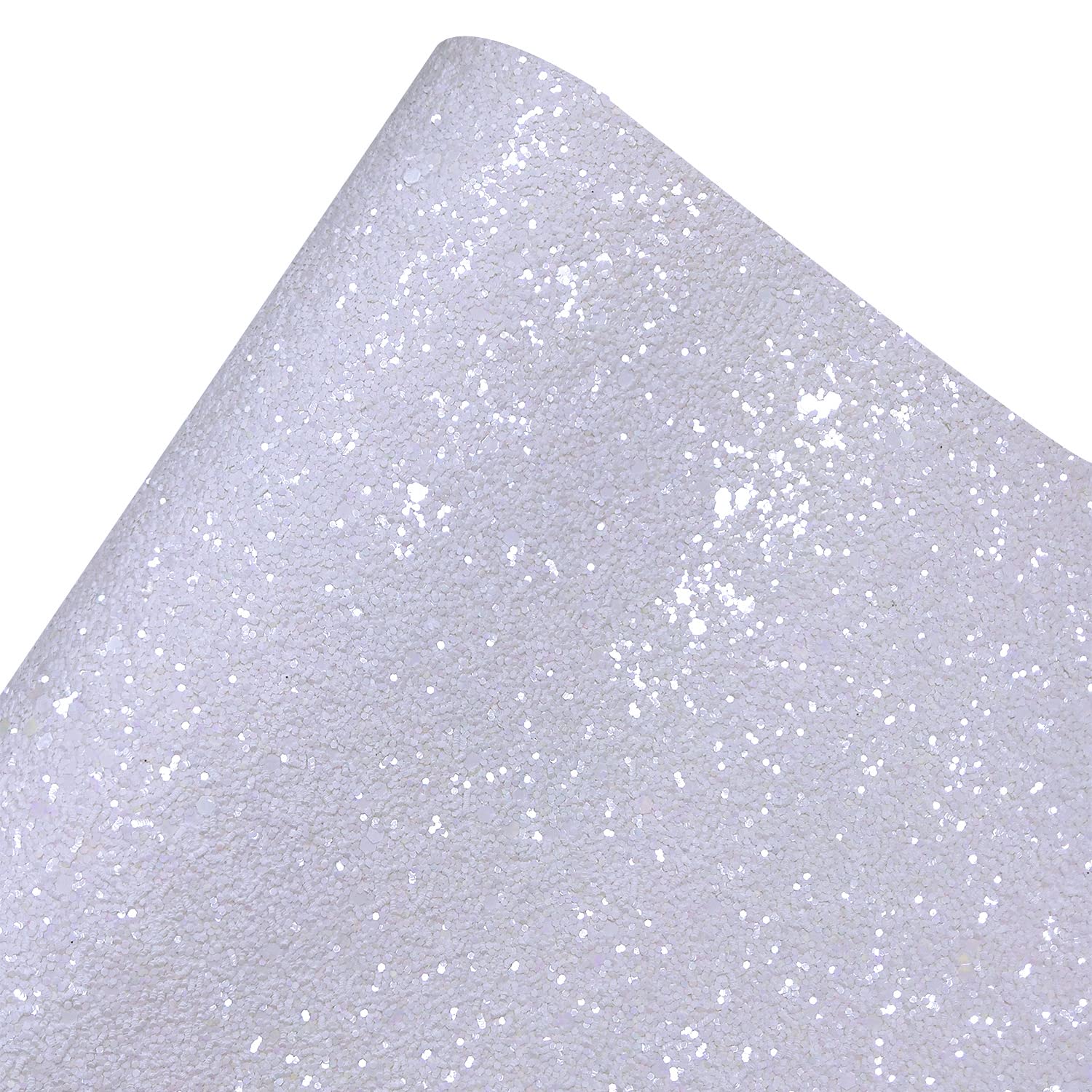 Greatdiy Sparkly Snow White Chunky Glitter Faux Leather Roll 12 x 52 inch Shiny Solid Color Winter Fabric for Bows Earrings Crafts (18015#1)