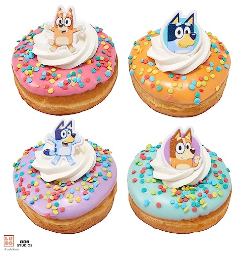 DecoPac Bluey So Much Fun Rings, Cupcake Decorations Featuring Bluey, Bingo, Bandit, and Chilli, 3D Food Safe Cake Toppers – 24 Pack