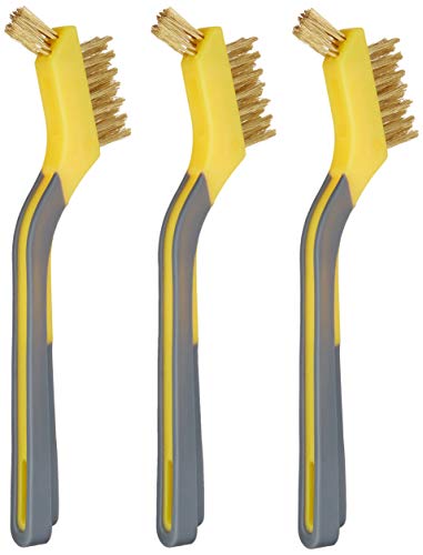 Amazon Basics Brass Mini Brushes, Soft Grip, 3-Pack, 1/2 inch, Yellow/Grey