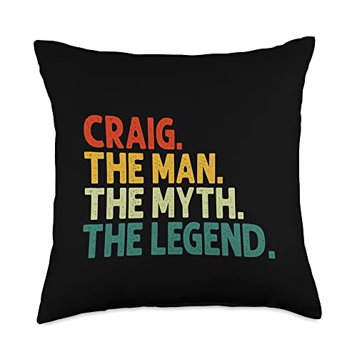 Birthday Personalized Tees For Men Vintage Craig The Man The Myth The Legend Personalized Name Birthday Throw Pillow, 18x18, Multicolor