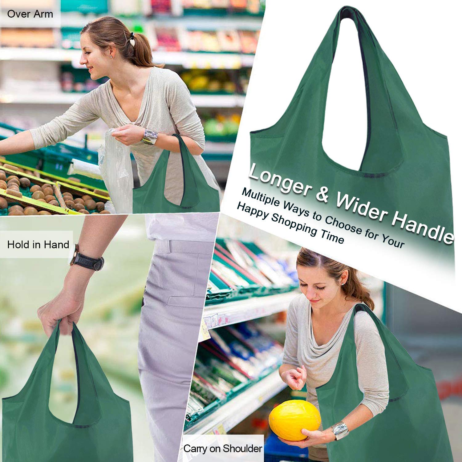 BeeGreen Reusable Bags for Shopping Machine Washable Xlarge Grocery bags Ripstop Polyester Shopping Bags, Washable, Durable and Lightweight 17 Pack