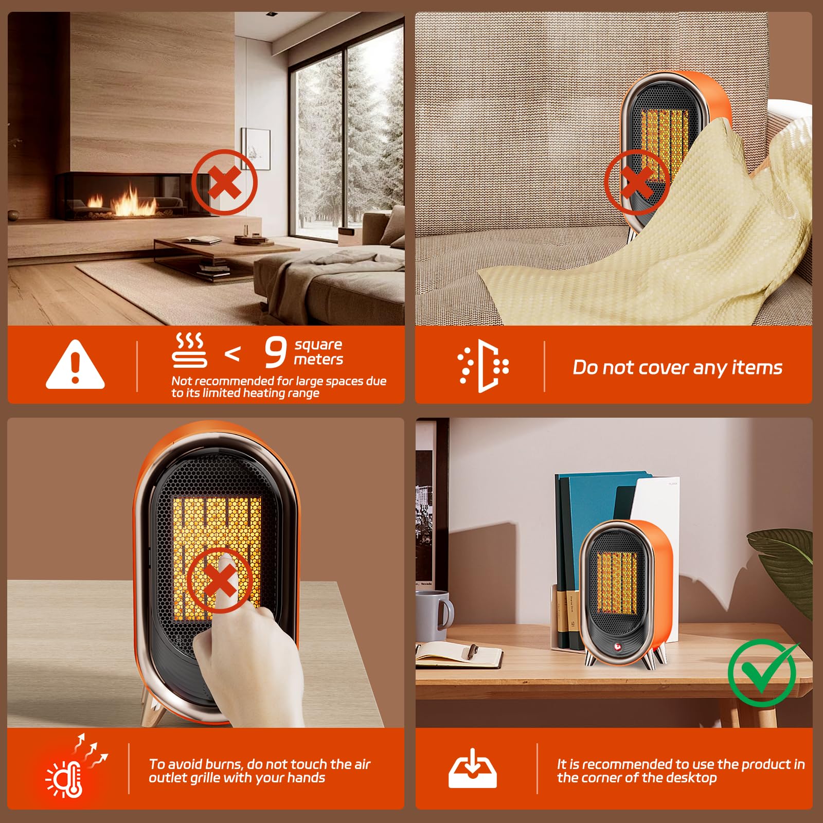 Electric Portable Space Heater - 1500W Adjustable PTC Fast Heating Ceramic Heater Features Timer and Oscillation, Mini Heater with Remote Control for Bedroom,Desk,Office and Indoor Use (Black) 1