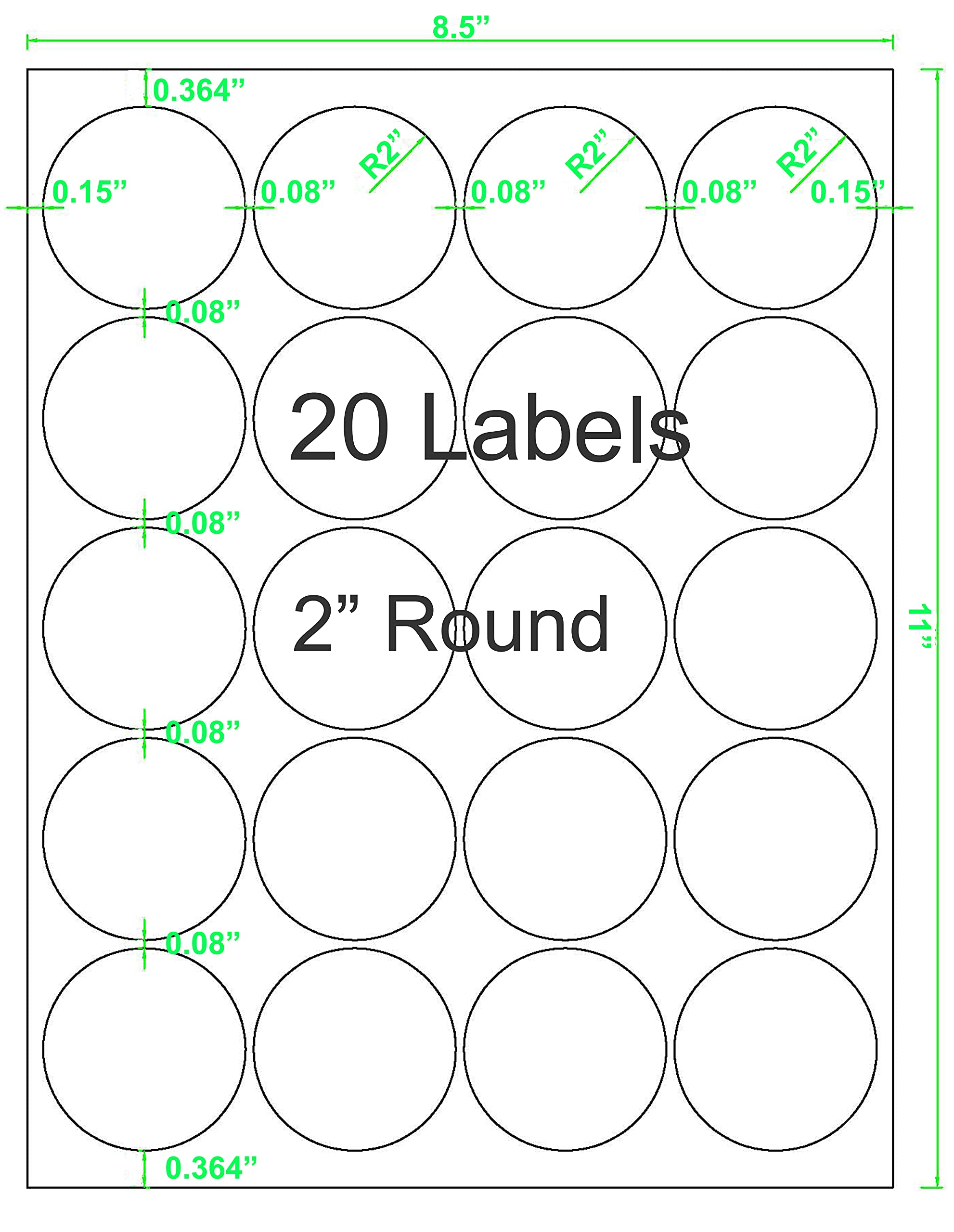600 Circle Stickers 2" Round Labels 30 Sheets Waterproof Matte White Die Cut Vinyl Sticker Paper Dries Quickly for Inkjet/Laser Printer