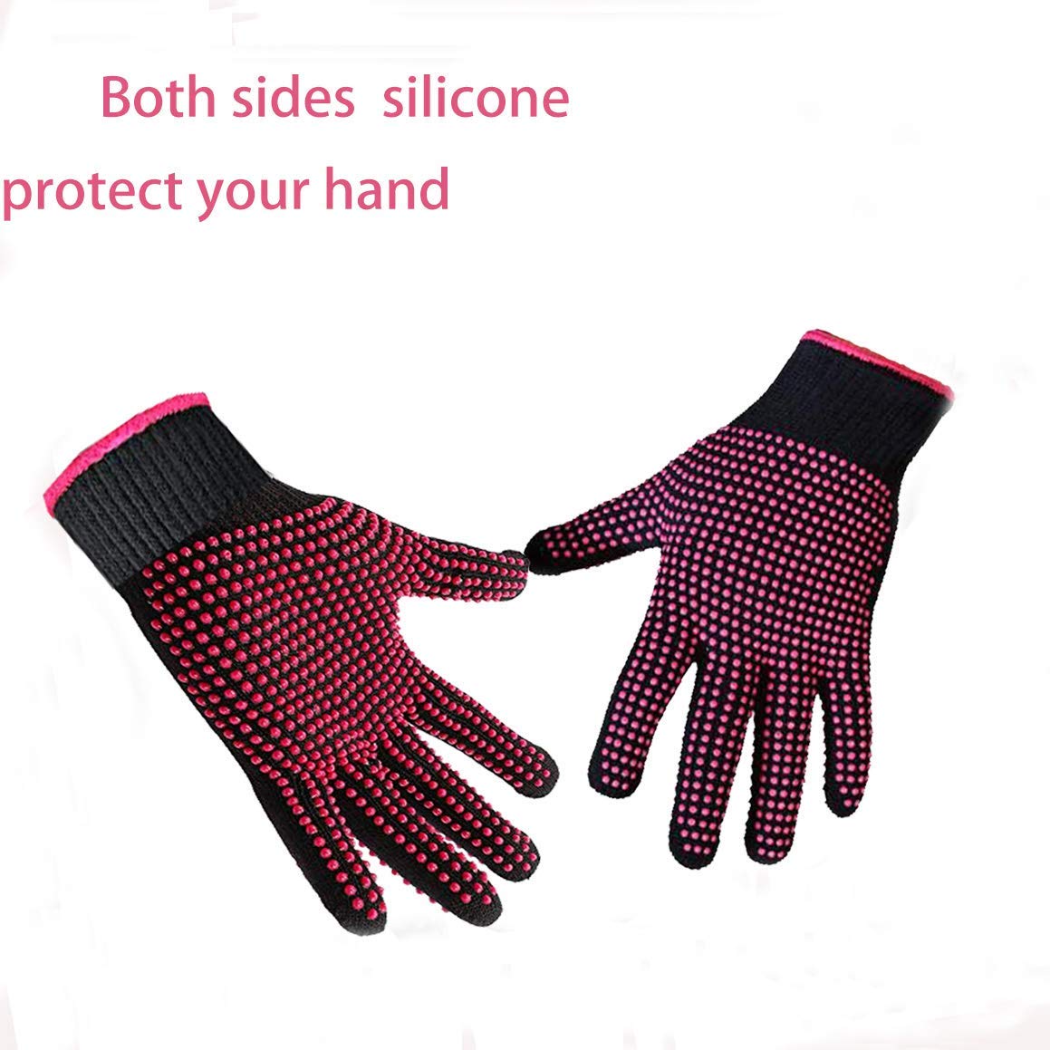 AFT90 2 Pcs Professional Heat Resistant Glove for Hair Styling Heat Blocking Gloves for Curling, Flat Iron and Hair Styling Tools, Silicone Bump, Pink Edge