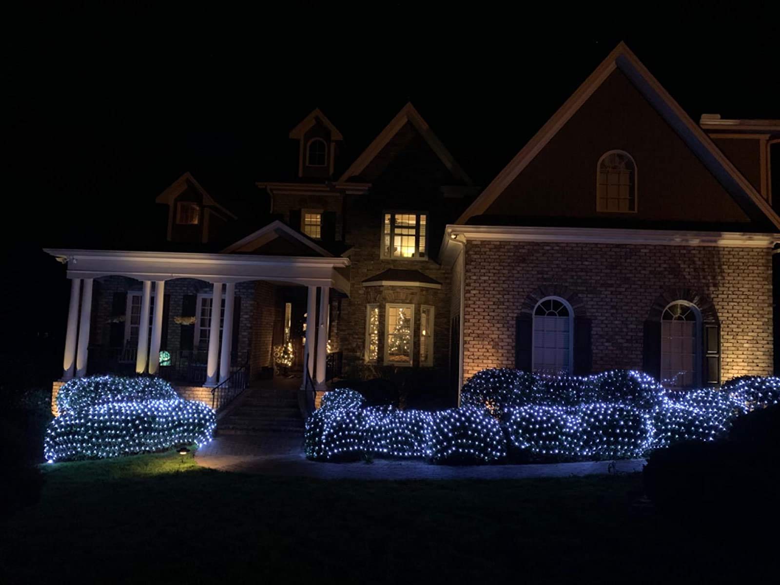 DBFAIRY 9.8x9.8Ft Solar Net Lights Bush Fairy Light Outdoor Waterproof 304 LEDs Dark Green Cable Tree-wrap Lights 8 Modes Decorative Lights for Party Christmas Wedding Garden Home Patio Lawn -(White)