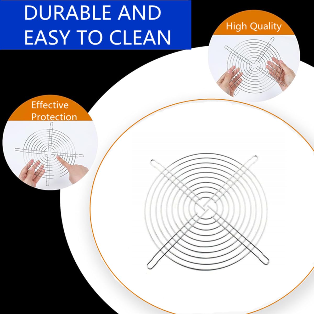 Metal 200mm PC Computer Fan Grill Mounting Finger Guard Protection Cover,Pack of 2