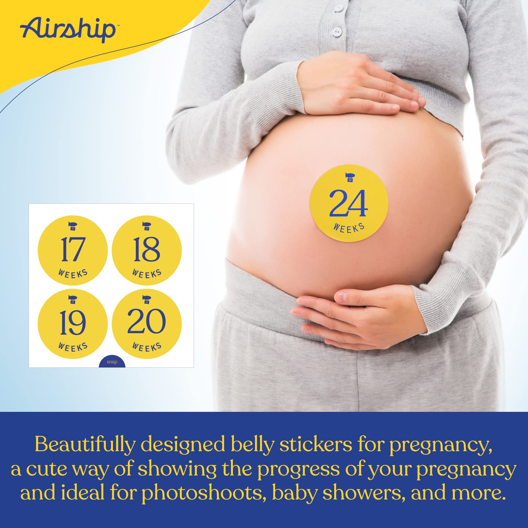 Airship Pregnancy Gift Box - Pregnancy Must Haves for Expecting Moms - Essentials Kit with Bath Bomb, 12โ Water Bottle, 12 Stickers, Countdown Time Clock, Journal Book - Self Care Baby Shower Gifts