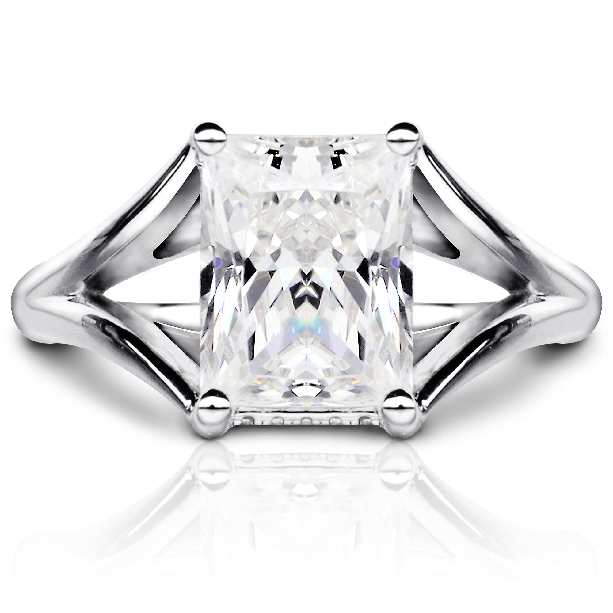 925 Sterling Silver 3ct Simulated Radiant Cut Diamond Engagement Rings For Women Comfort Fit Wedding Ring Size 5-10 (6.5)