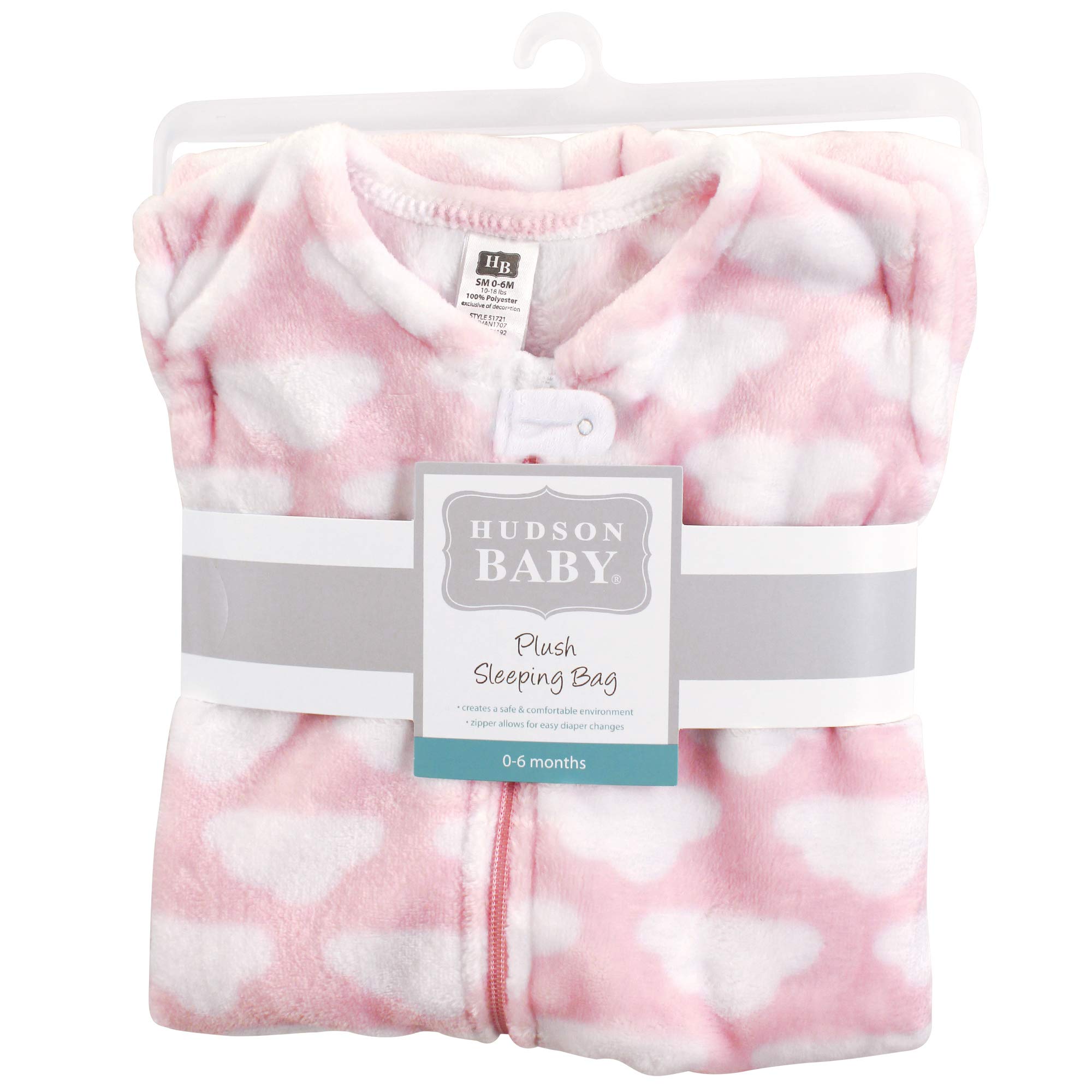 Hudson Baby Unisex Baby Plush Sleeping Bag, Sack, Blanket, Pink Clouds Plush, 6-12 Months