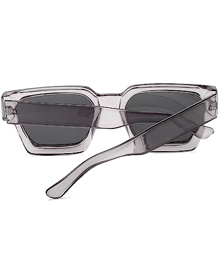 EYLRIM Thick Square Frame Sunglasses for Women Men Fashion Chunky Rectangle Sun Glasses Black Shades(10 Transparent Grey/Grey)