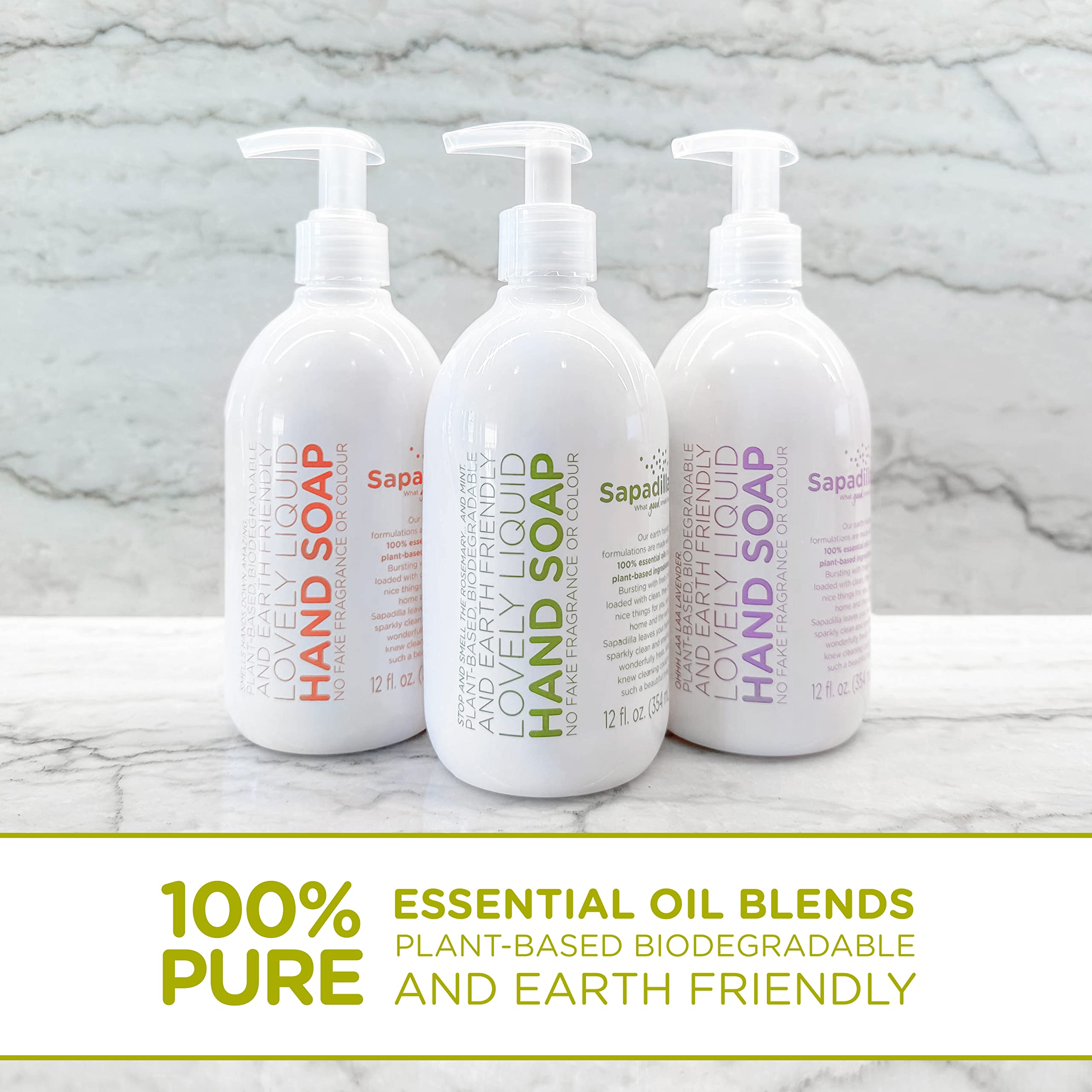 Sapadilla Liquid Hand Soap - Three Scent Variety - Made with 100% Pure Essential Oil Blends, Cleansing & Moisturizing, Aromatic & Fragrant Hand Soap, Plant Based, Biodegradable, 12 Ounce, (Pack of 3)