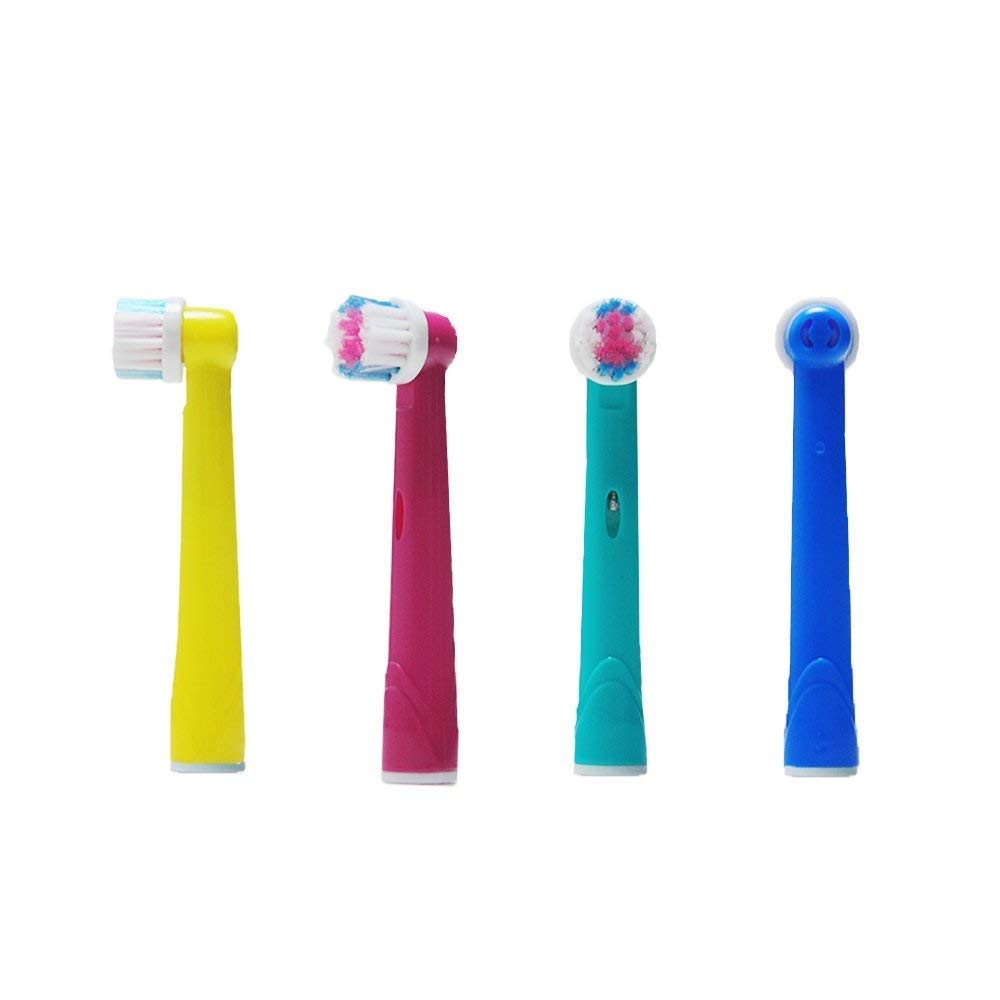 Kids Brush Heads Compatible with Oral-B Power Toothbrush, Red, Blue, Yellow & Teal Colors - Pack of 4