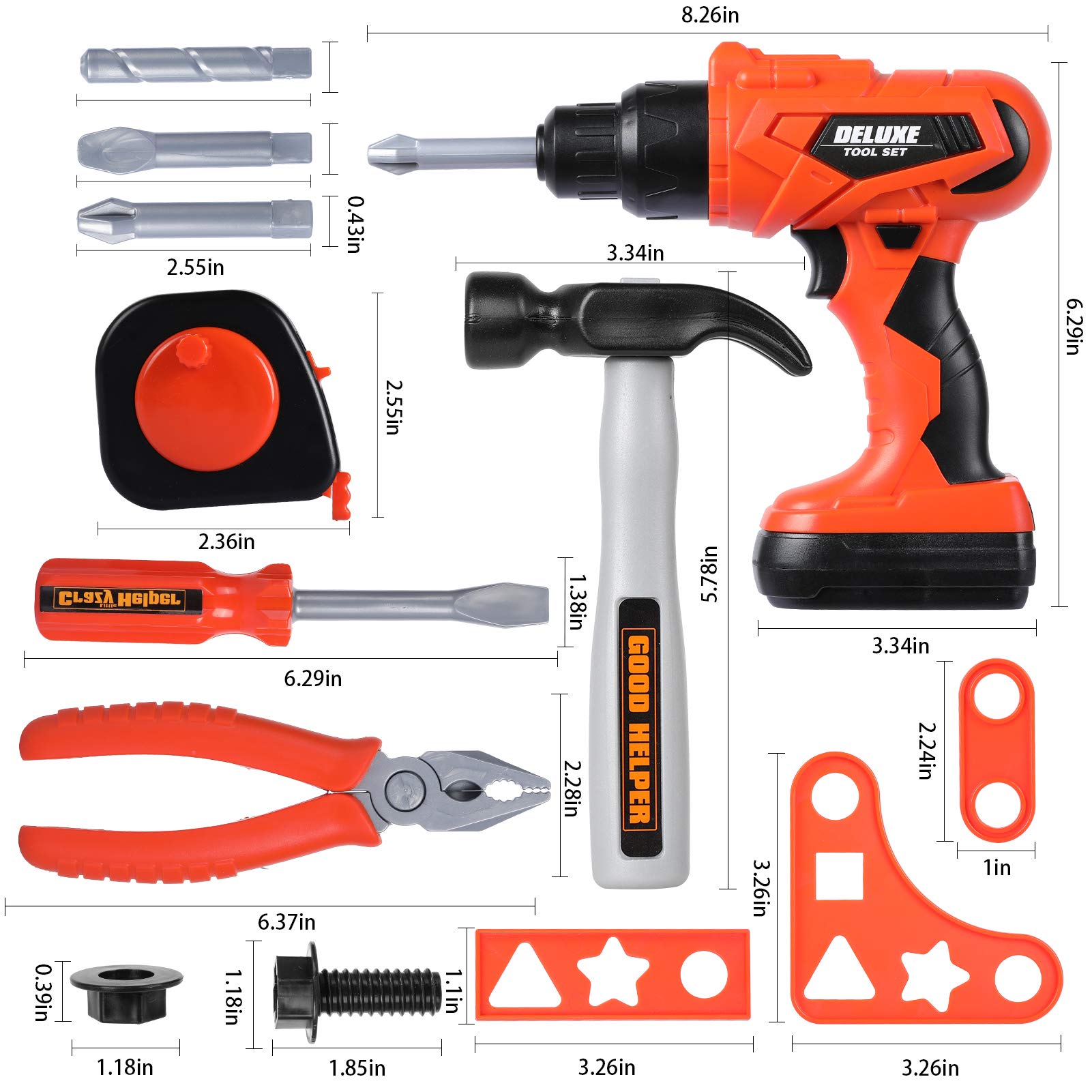 Elitoky Kids Tool Set - Toddler Tool Set with Tool Box & Electronic Toy Drill, Pretend Play Construction Kit for Kids, Toddler Boy Toys, Toy Tools for Kids Ages 3, 4, 5, 6, 7, 8 Years Old
