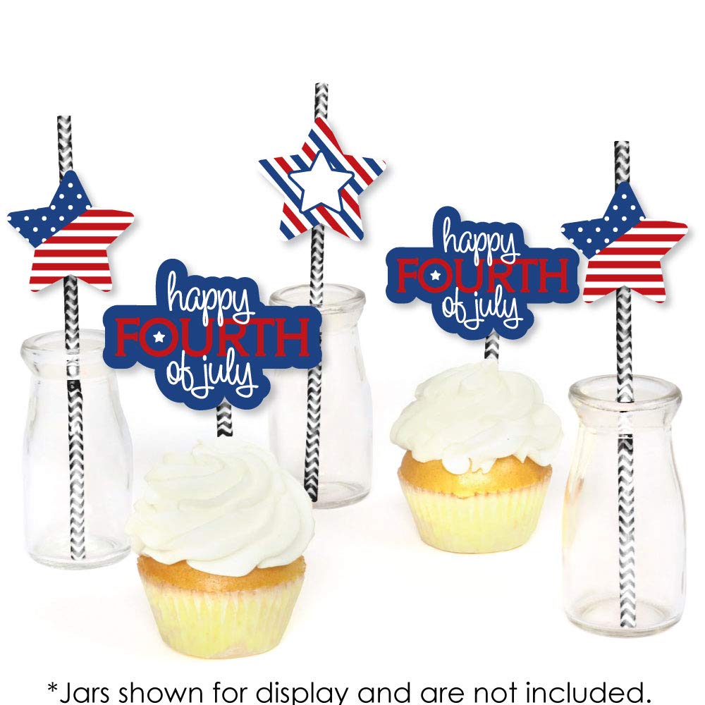 Big Dot of Happiness 4th of July Paper Straw Decor - Striped Decorative Straws for Independence Day - Set of 24