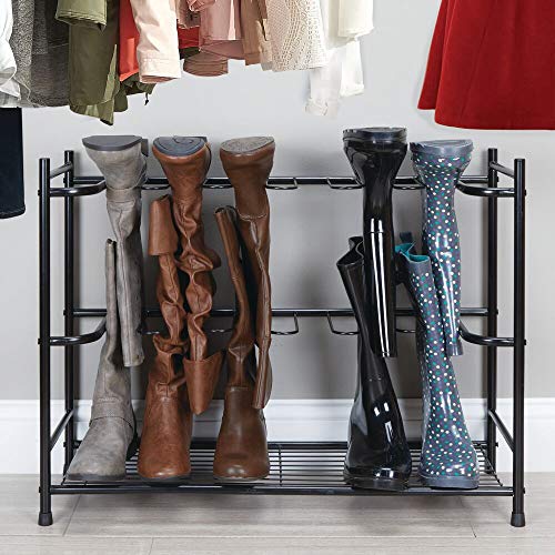mDesign Boot Storage and Organizer Rack, Space-Saving Holder for Rain Boots, Riding Boots, Dress Boots - Holds 6 Pairs - Sleek, Modern Design, Sturdy Steel Construction - Black