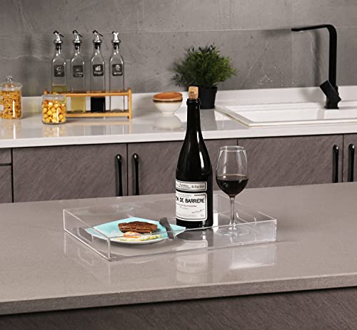 Sooyee Acrylic 16" x 12" Plastic Tray for Coffee Table,Kitchen,Bathroom,Food,Vanity Countertop,Large Ottoman Decorative, Serving Tray with Handles,Clear