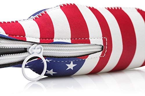 Beer Bottle sleeves - Set of 6 Zipper American Flag Theme Coolies - Extra Thick Neoprene - Fully stitched, Non-Glued Base - Bonus Bottle Opener - Trendy & Awesome Gift or Hosting Item #6USF
