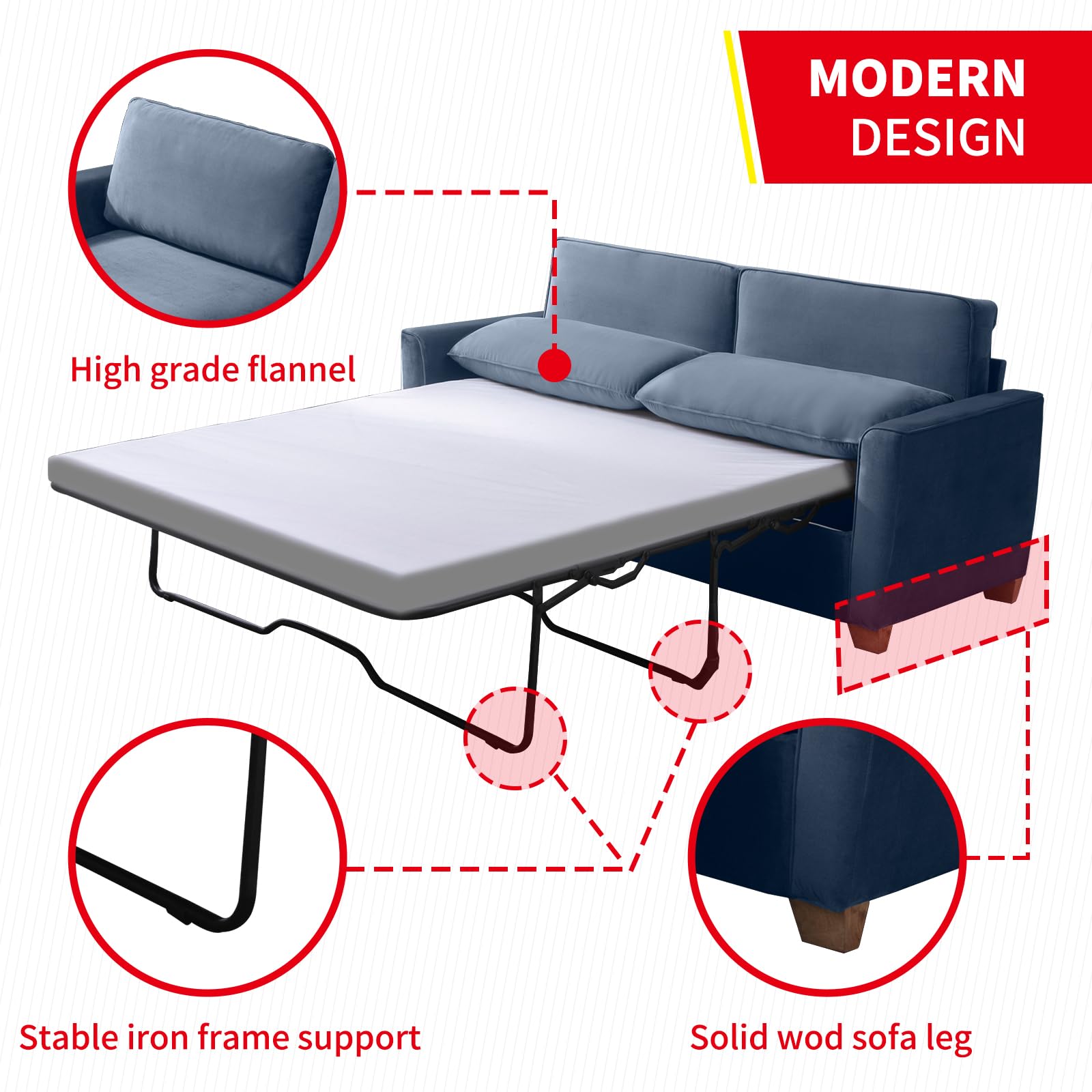 PUREMIND 70" Folding Sofa Bed with Comfortable Mattress, Convertible Sleeper Sofa Pull Out Couch for Living Room, Velvet Upholstery, Easy Assembly, Ideal for Small Spaces, Full Size, Blue