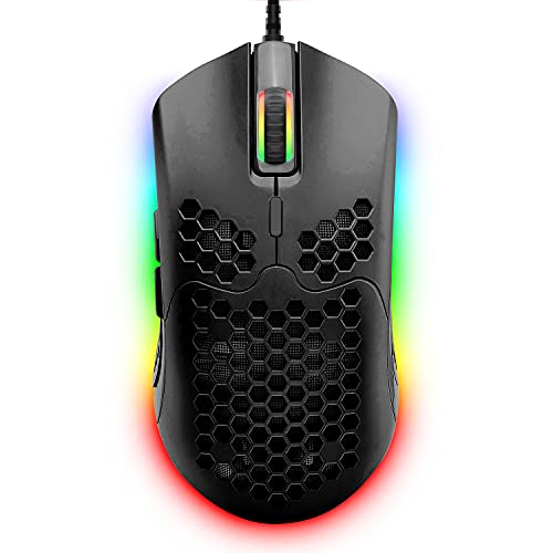 Wired Lightweight Gaming Mouse,6 RGB Backlit Mouse with 7 Buttons Programmable Driver,6400DPI Computer Mouse,Ultralight Honeycomb Shell Ultraweave Cable Compatible with PC Gamers,Xbox,PS4 (black)