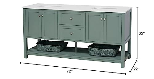 Kitchen Bath Collection Lakeshore 72-inch Double Bathroom Vanity (Engineered White/Sage Green): Includes Sage Green Cabinet with Engineered White Countertop and White Ceramic Sinks