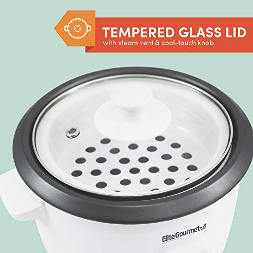 Elite Gourmet ERC-006NST Maxi-Matic Electric Rice Cooker with Non-Stick Inner Pot Makes Soups, Stews, Grains, Cereals, Keep Warm Feature, 6 Cups Cooked (3 Cups Uncooked), White