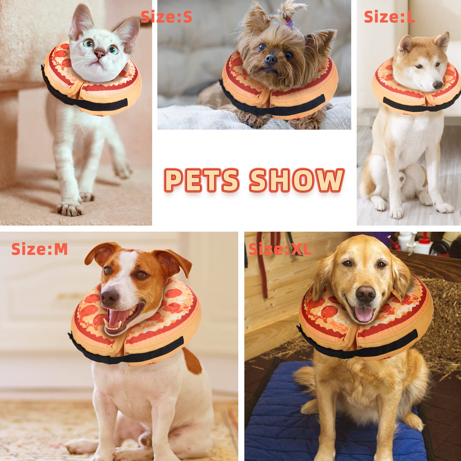 Inflatable Dog Cone Collar,Soft Protective Collar for Dogs and Cats Recovery Pet Cone, E-Collar Dog Neck Pizza Dog Cone After Surgery(No Pump)