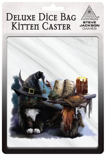Deluxe Dice Bag: Kitten Caster | Large Drawstring Bag 7” x 7” | Printed Fabric | Holds Over 100 Dice | RPG Bag | Roleplaying Game Bag | Tabletop Adventure Game Bag | from Steve Jackson Games