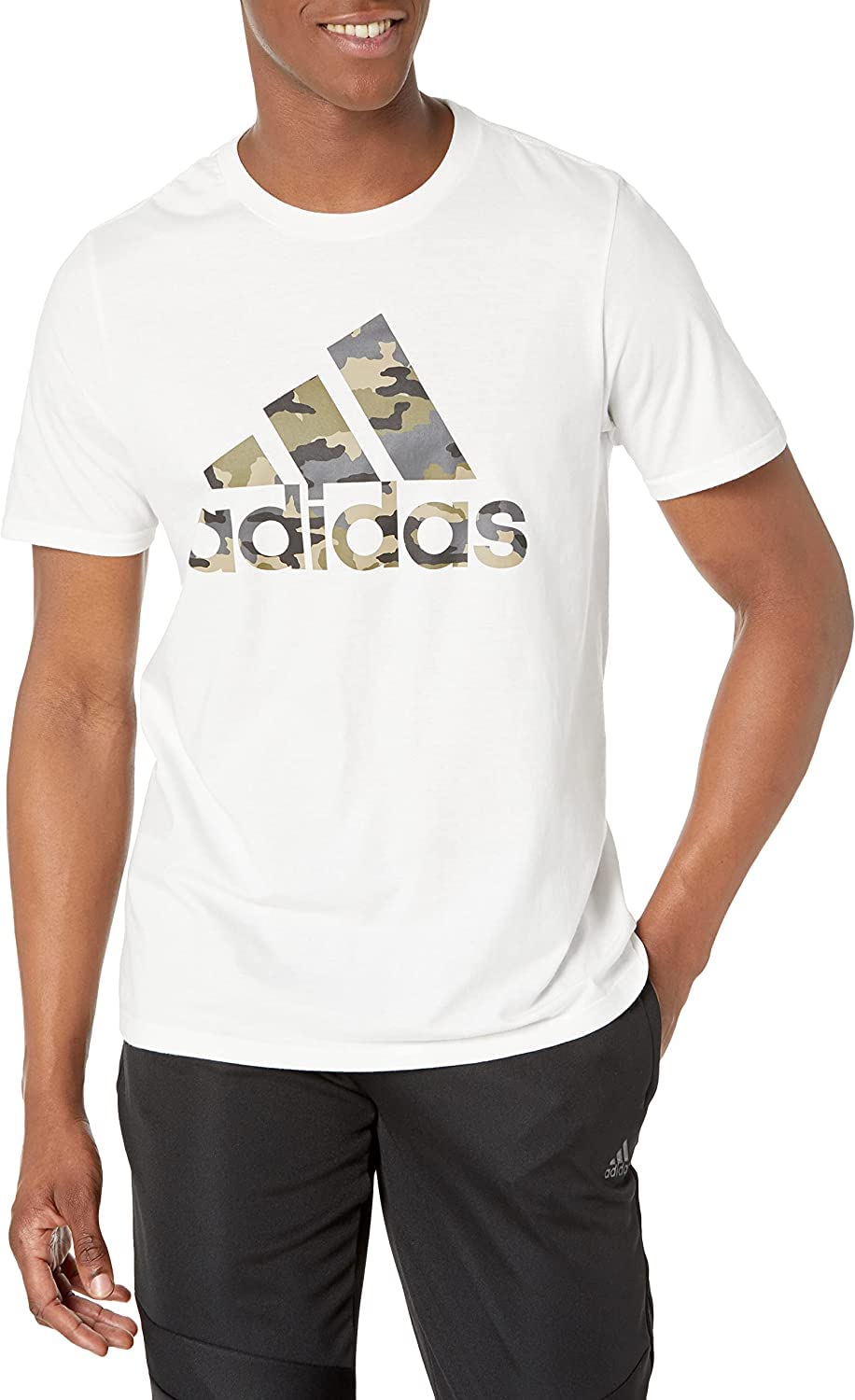 adidas Men's Camo Badge of Sport Graphic Tee, White, Medium