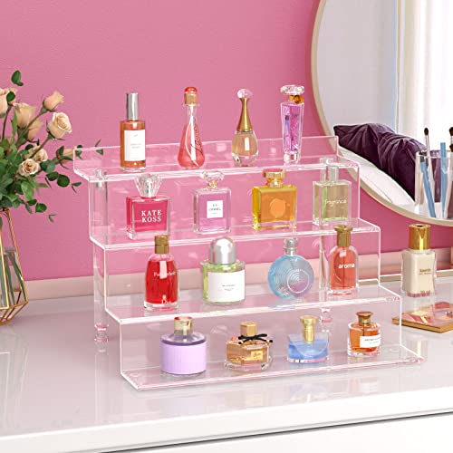 NIUBEE Acrylic Riser Display Shelf, Clear Display Stand for Amiibo Funko POP Figures,4 Tier Cupcakes Stand Perfume Organizer and Storage (Large)