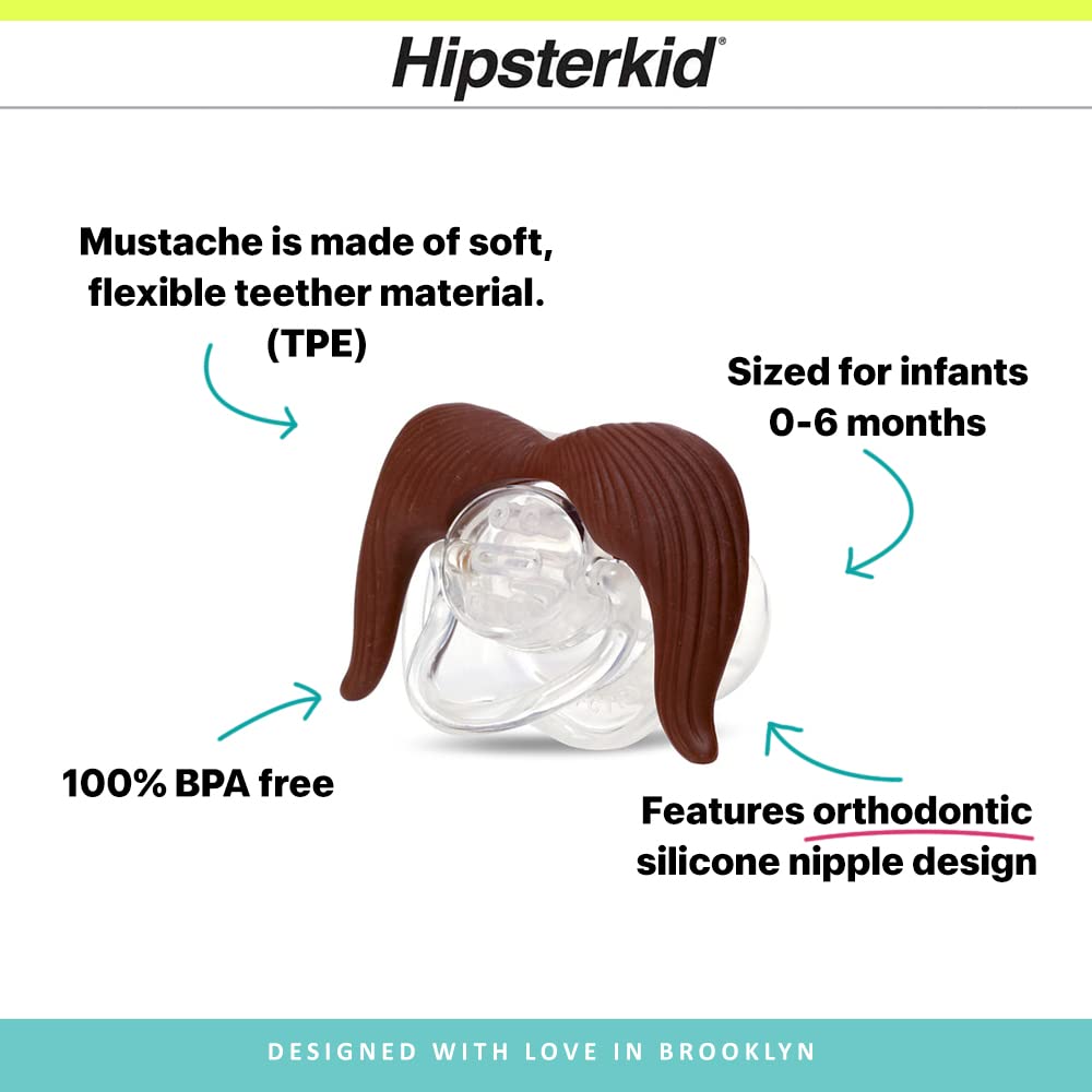 Hipsterkid Mustachifier Pacifier 0-6 Months | BPA-Free, Orthodontic Silicone Nipple | Cute, Funny, Mustache Binkies | Gift for Babies, Newborns, Infants, Toddlers (Cowboy)