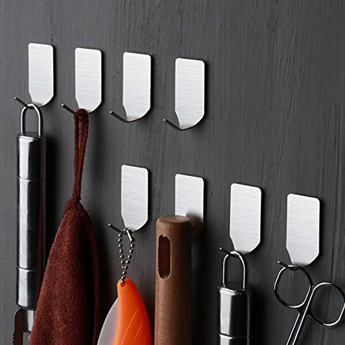 BESPORTBLE Stainless Steel Hook Sticky Hook, Wall Towel Hook Kitchen Bathroom Wardrobe Wall Hook Clothes Backpack Hook 12Pcs (Silver)