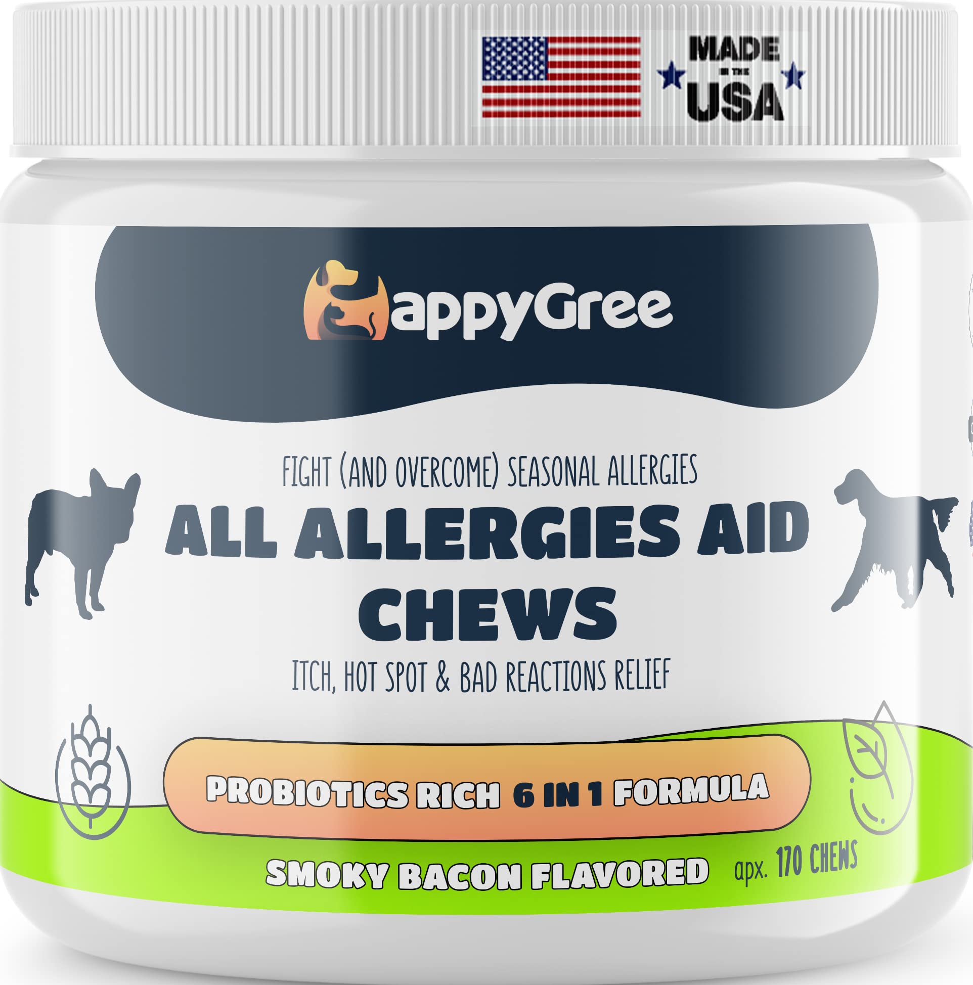 Best All Allergy Immune Supplements for Dogs- Made in USA- Omega 3 Wild Salmon Oil + Vitamins & Minerals- Seasonal Allergies Support- Itch & Hot Spots Relief- Digestive Probiotics | 170 Soft Chews
