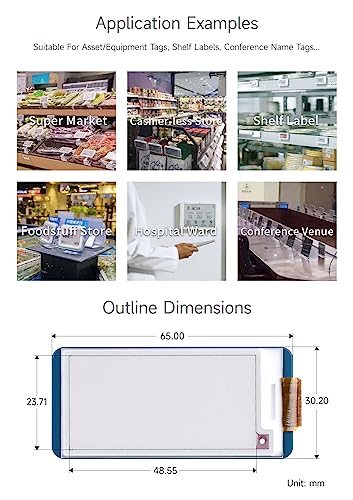 waveshare 2.13inch E-Ink Display HAT Compatible with Compatible with Raspberry Pi 5/4B/3B/Zero/Zero W/Zero 2W/Pico/Pico W/Pico WH, 212x104 Resolution Three-Color SPI Interface