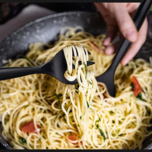 Disposable Plastic Serving Utensils Set - 18 Pack for Parties and Events - Heavy Duty Plastic - Black 10" Spoons, Forks, and 6" Tongs - Perfect for Serving - Great Value
