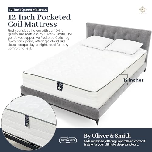 Queen Size Mattress - 12 Inch Cool Memory Foam & Spring Hybrid Mattress with Breathable Cover - Comfort Tight Top - Rolled in a Box - Oliver & Smith