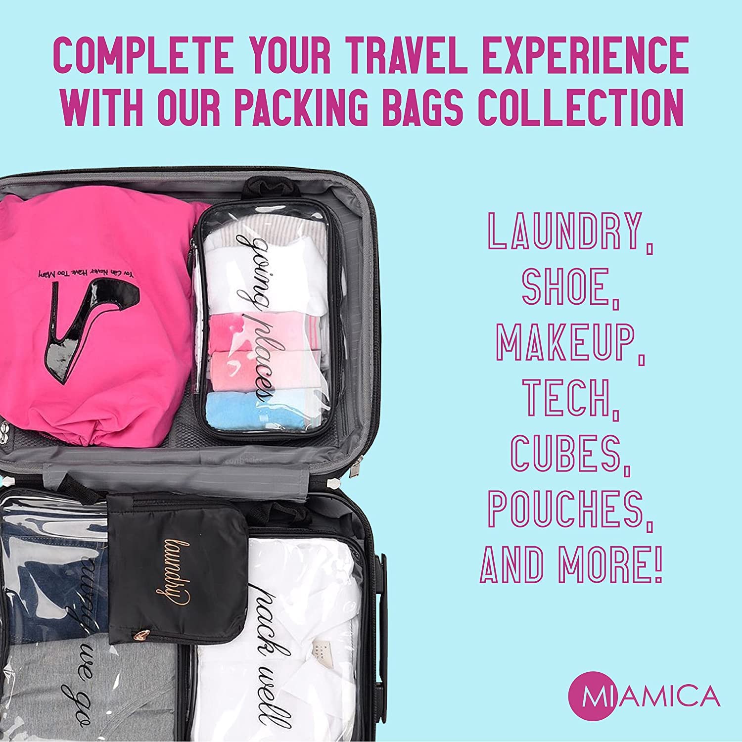 MIAMICA Foldable Travel Laundry Bag, 21'' x 22'', Black with White Floral – Lightweight, Durable Design Drawstring Closure
