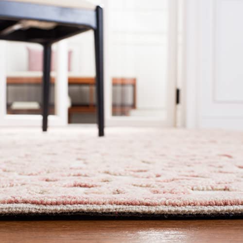 SAFAVIEH Trace Collection Area Rug - 6' Round, Ivory & Pink, Handmade Scroll Wool, Ideal for High Traffic Areas in Living Room, Bedroom (TRC103U)