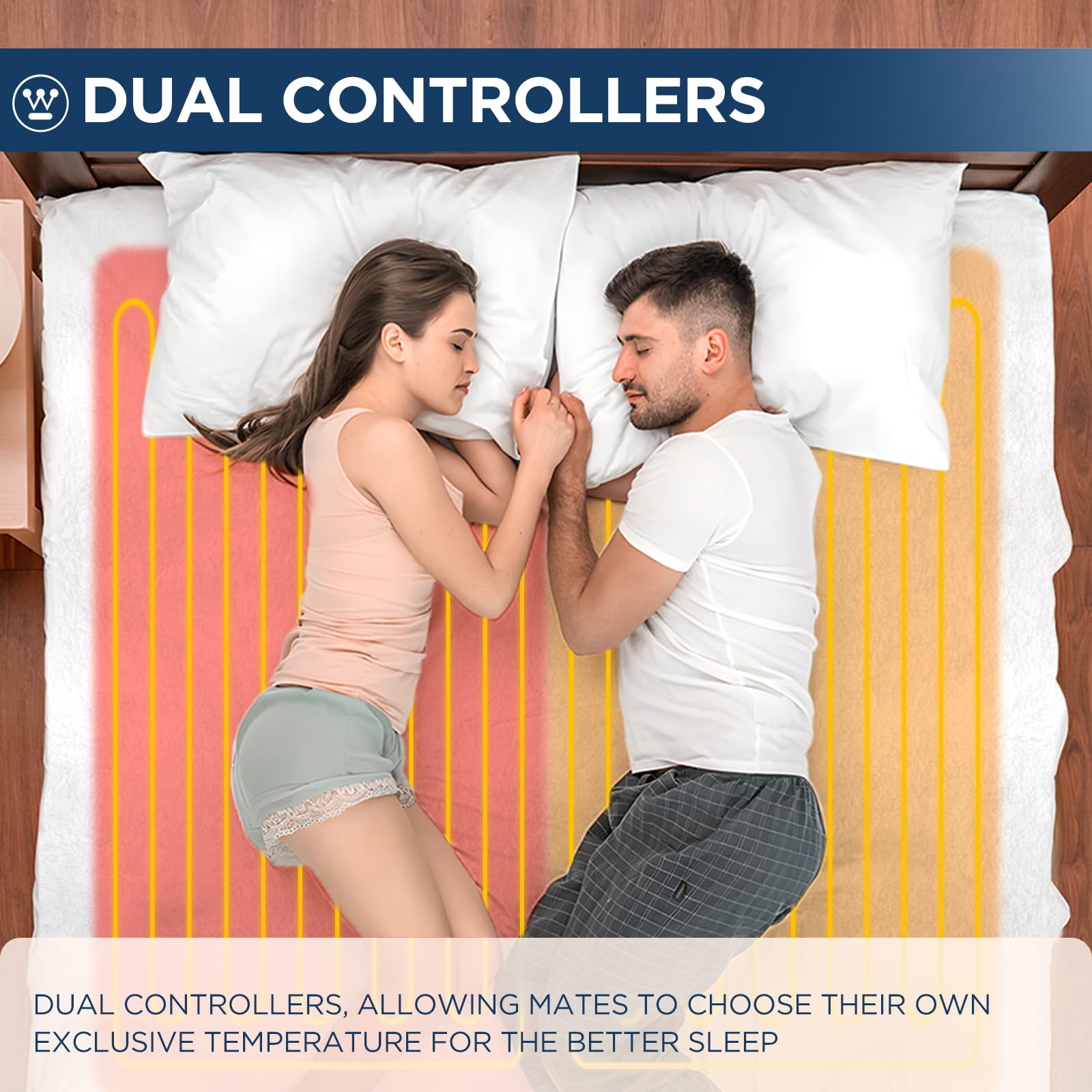 Westinghouse Queen Size Heated Mattress Pad, Luxury Quilted Electric Bed Warmer with 10 Heat Settings Dual Controller, 1-12H Auto Shut Off, Fit Up to 17" Deep Pocket, Machine Washable, 60x80 Inch